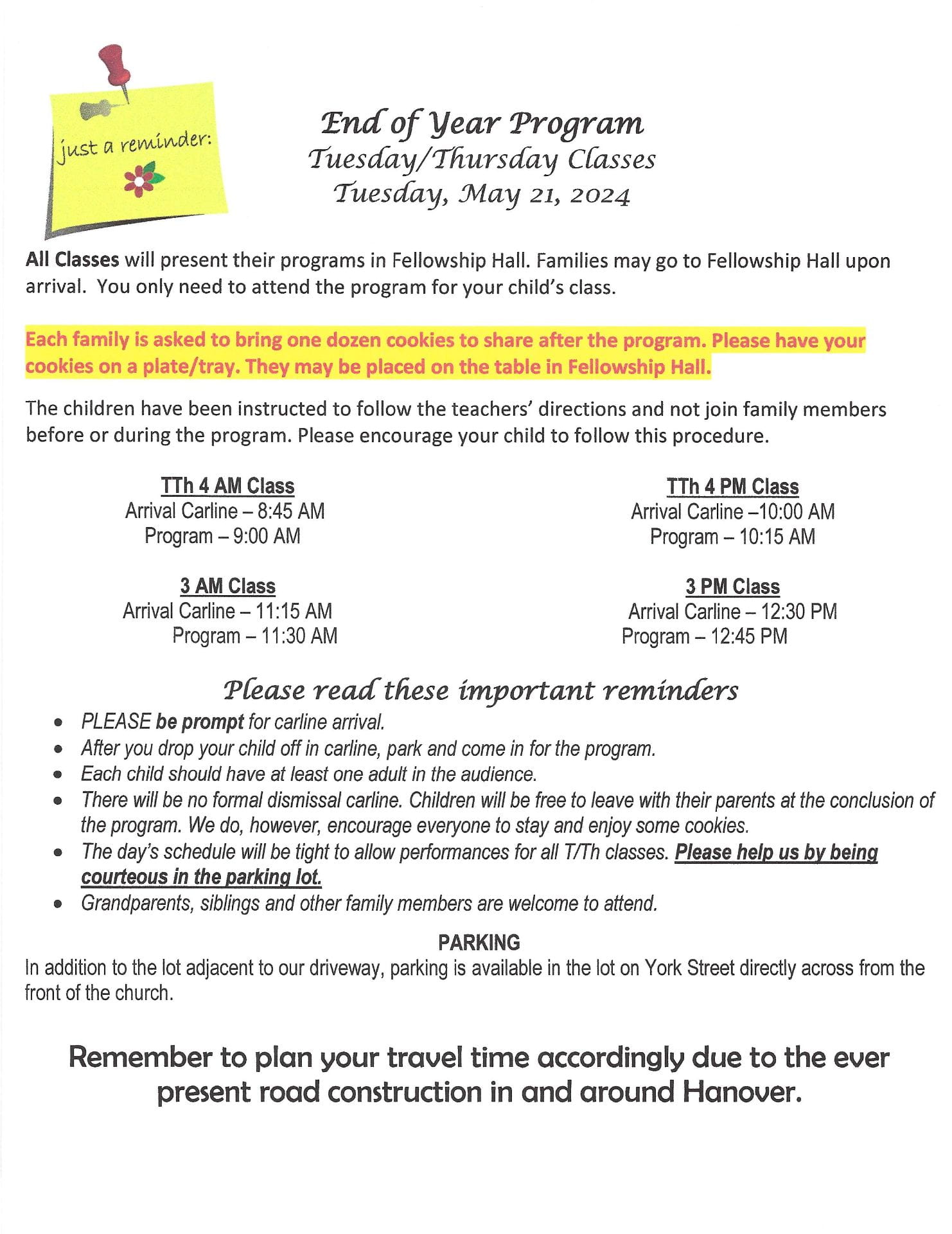 End of Year Program Schedules | Trinity Nursery News